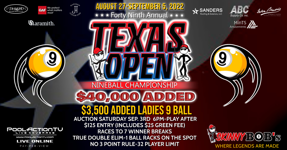 TEXAS OPEN 2022 - 9 BALL LADIES DIV. $3,500 ADDED